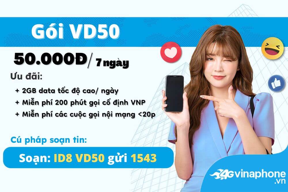 VD50 Vinaphone Gói Cước Ngắn Hạn ưu đãi Lớn | 4G Vinaphone