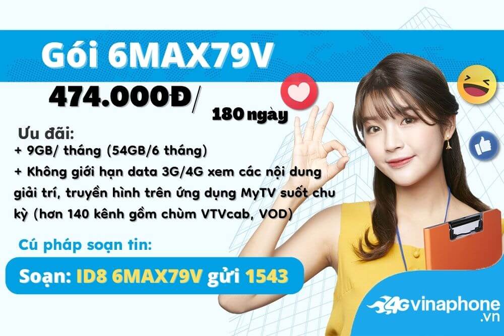 6MAX79V Vinaphone, Không Giới Hạn 4G, Free Truy Cập My TV Suốt 6 Tháng | 4G Vinaphone